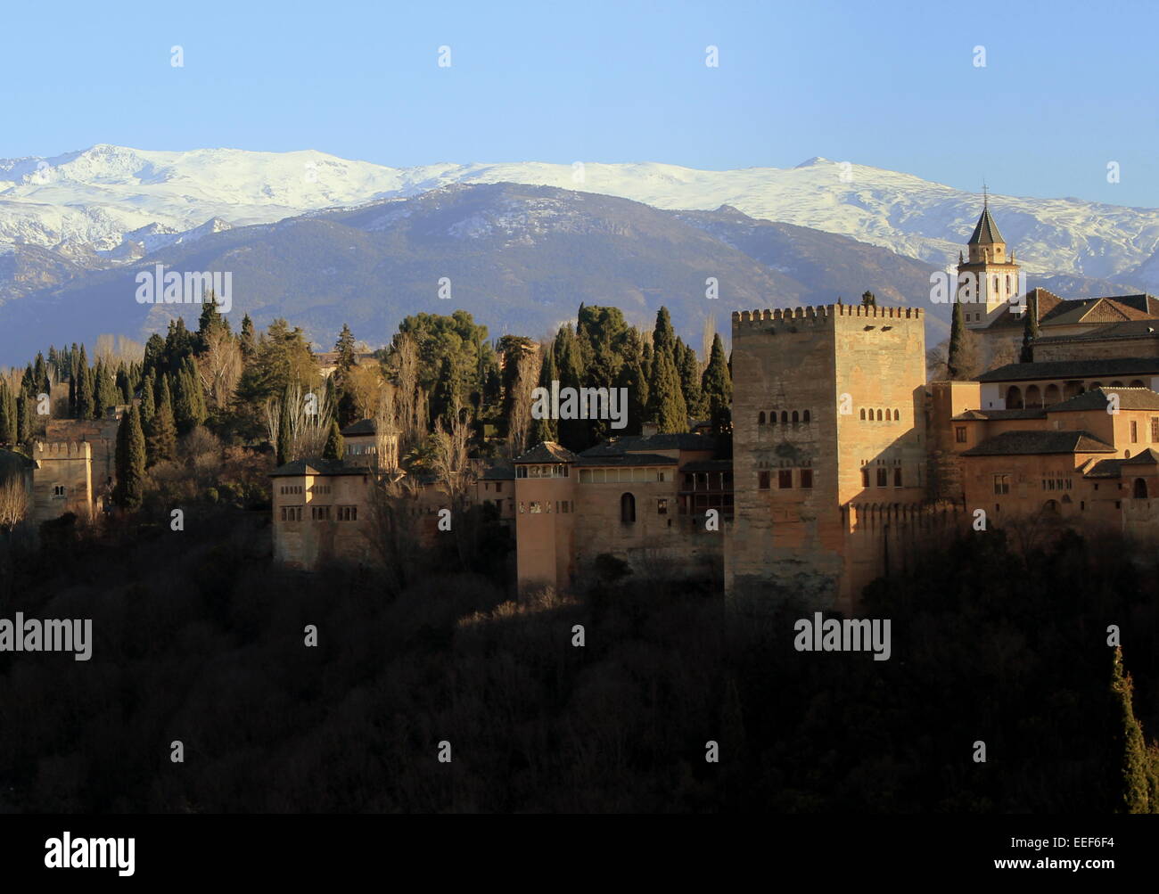 Granada Alhambra palace & fortress complex with snow-covered Sierra ...