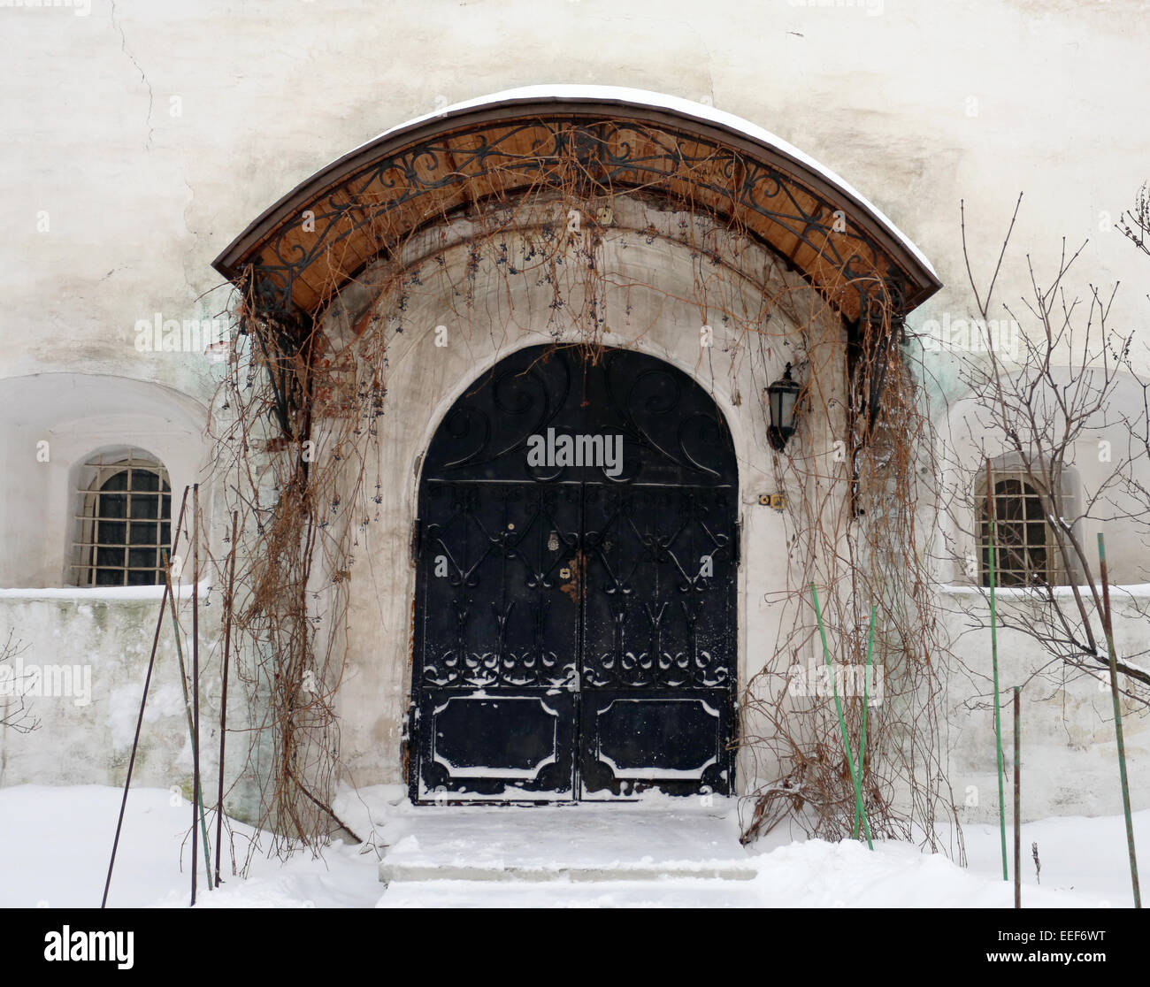 The entrance to the temple in Moscow in Novospassky monastery Stock ...