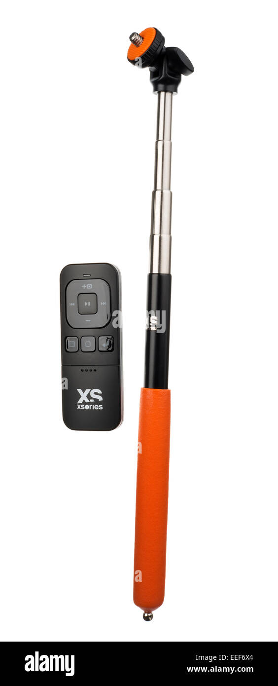 Selfie stick. Telescopic pole for attaching camera or mobile phone to ...