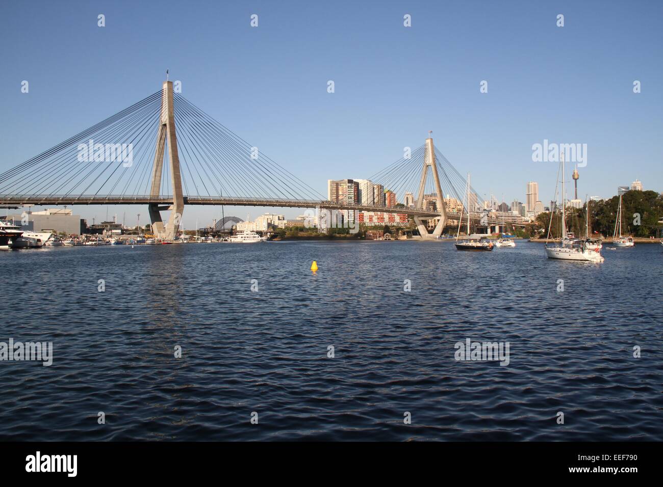 The ANZAC Bridge just before sunset – Glebe, Sydney, Australia Stock ...