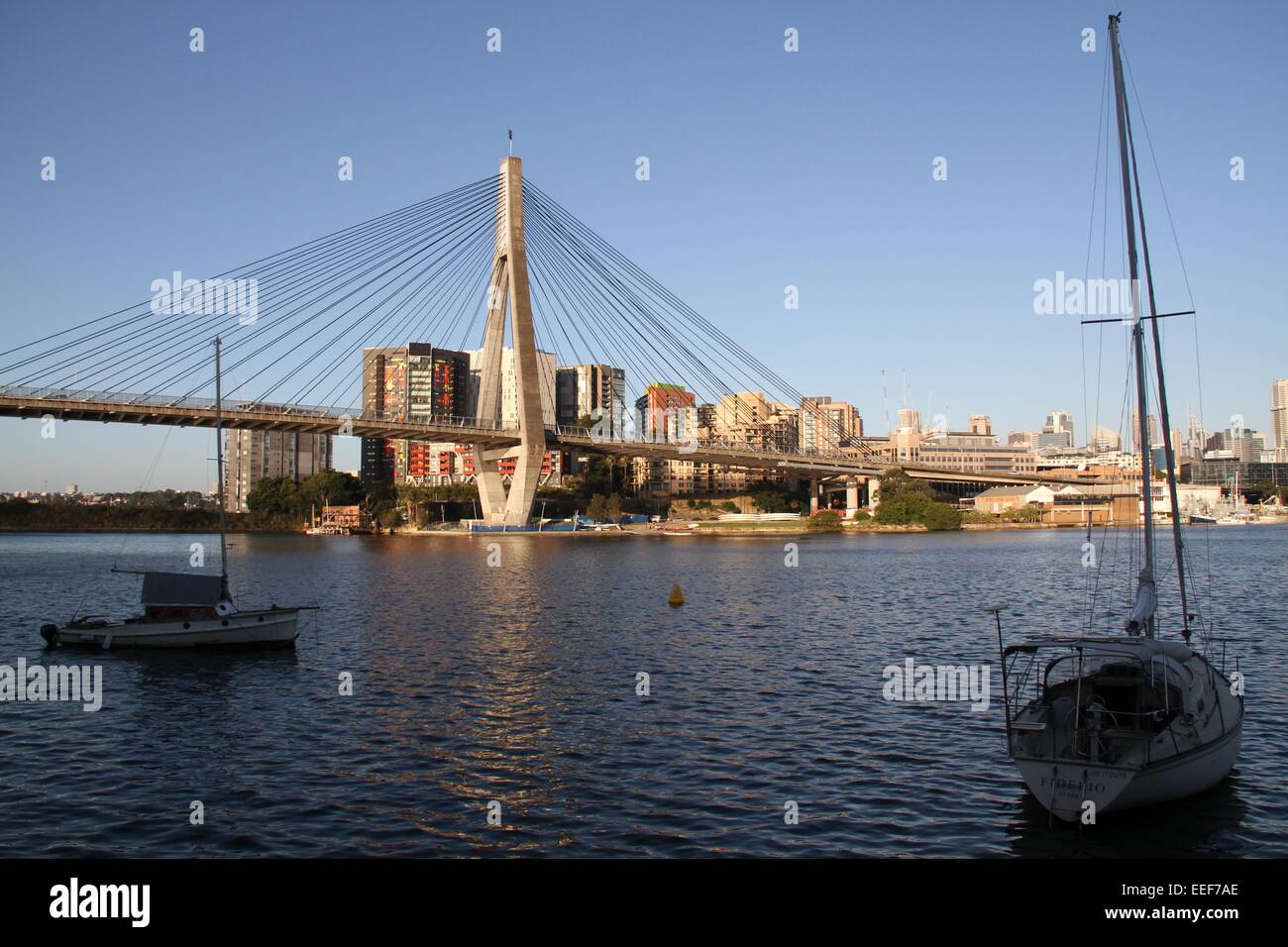 The ANZAC Bridge just before sunset – Glebe, Sydney, Australia Stock ...