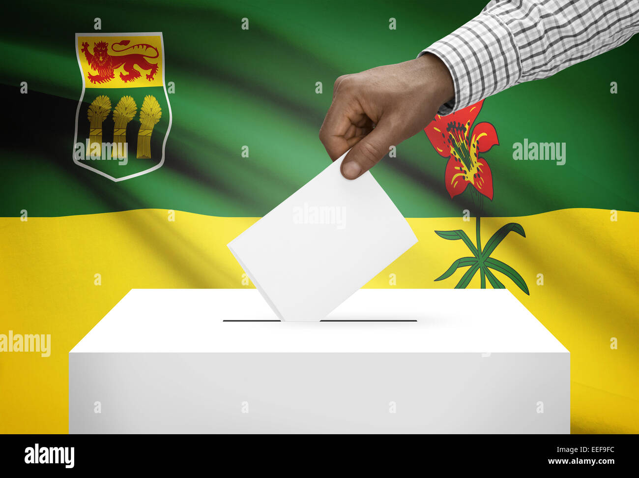 Voting concept - Ballot box with Canadian province flag on background ...