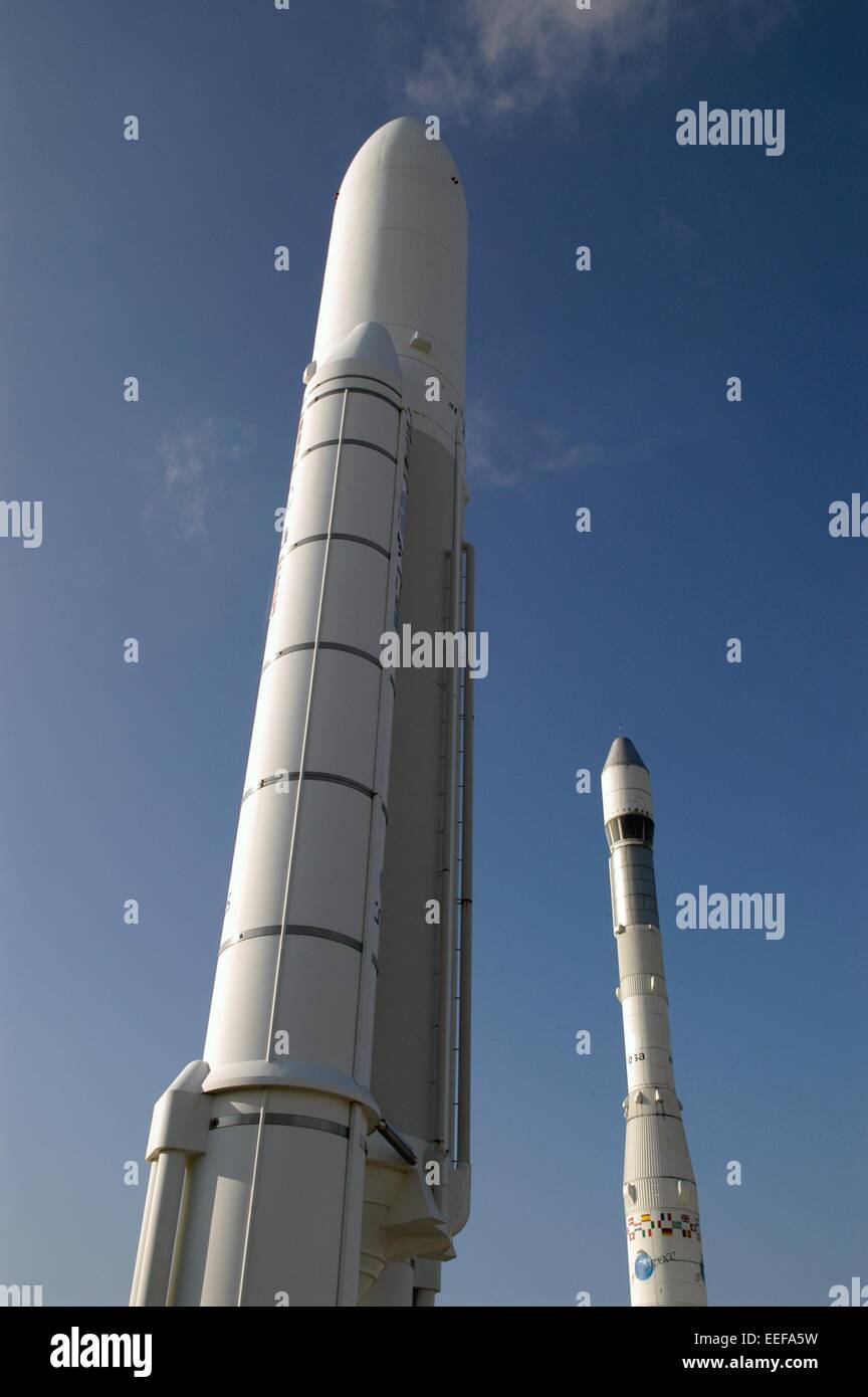 Ariane rockets on display at the Museum of aerospace at the airport in ...
