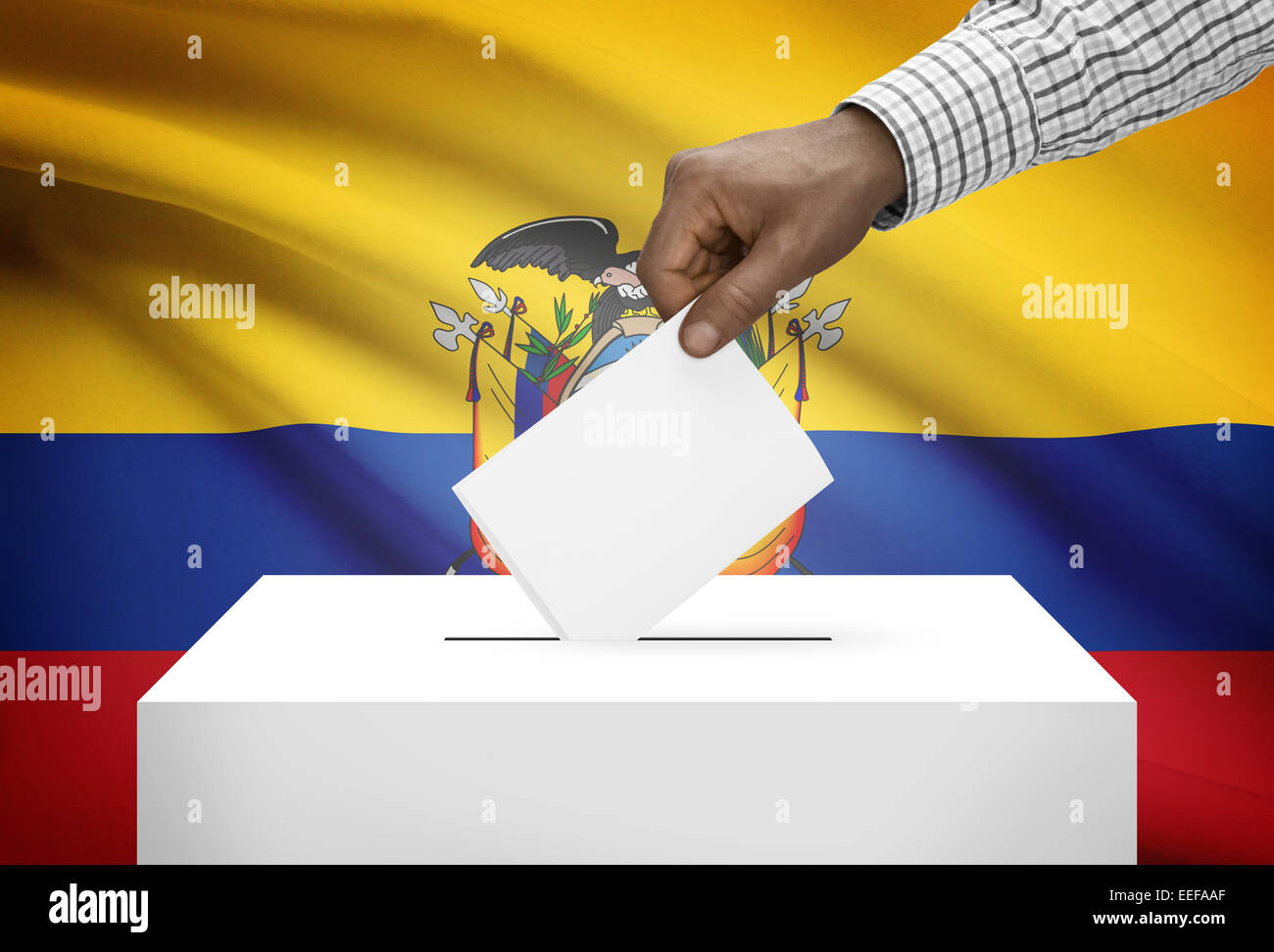 Ballot box with national flag on background - Ecuador Stock Photo - Alamy