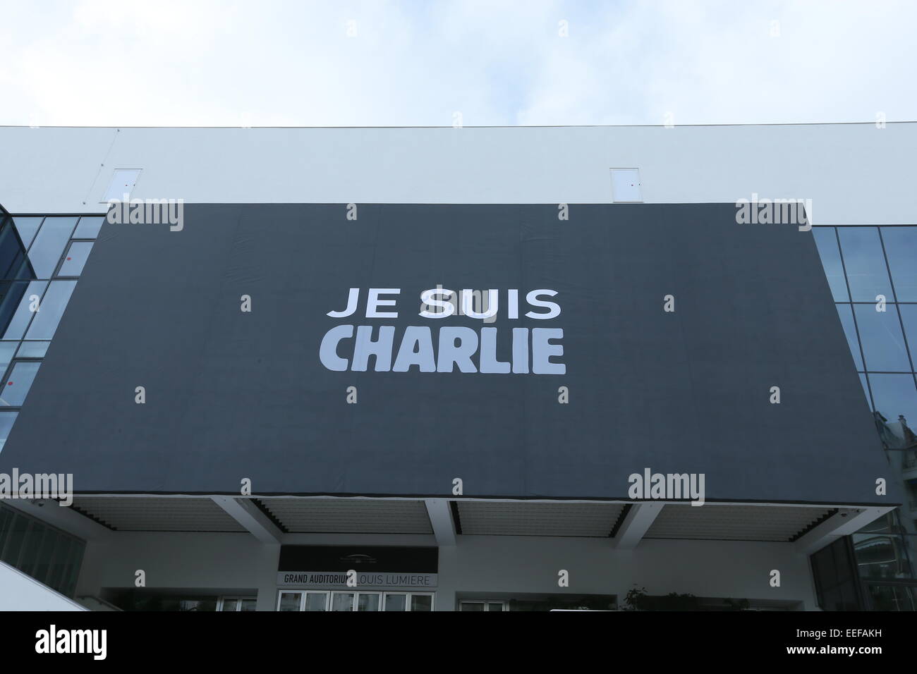 A huge sign with the words 'Je Suis Charlie' on the front of the Palais ...