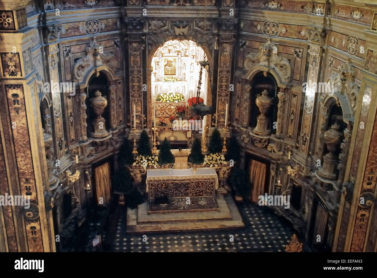 Naples, the church of Santa Maria del Carmine. Interior. In the church ...