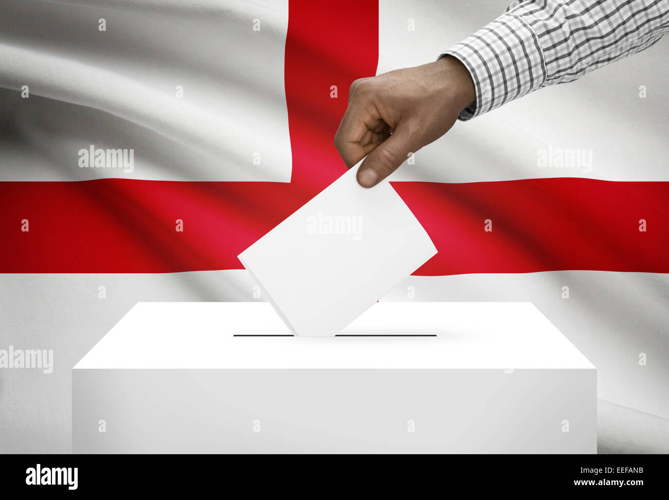 Ballot box with national flag on background - England Stock Photo - Alamy