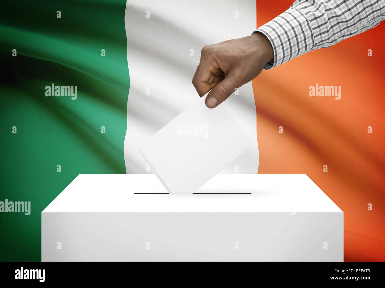 Ballot box with national flag on background - Ireland Stock Photo - Alamy