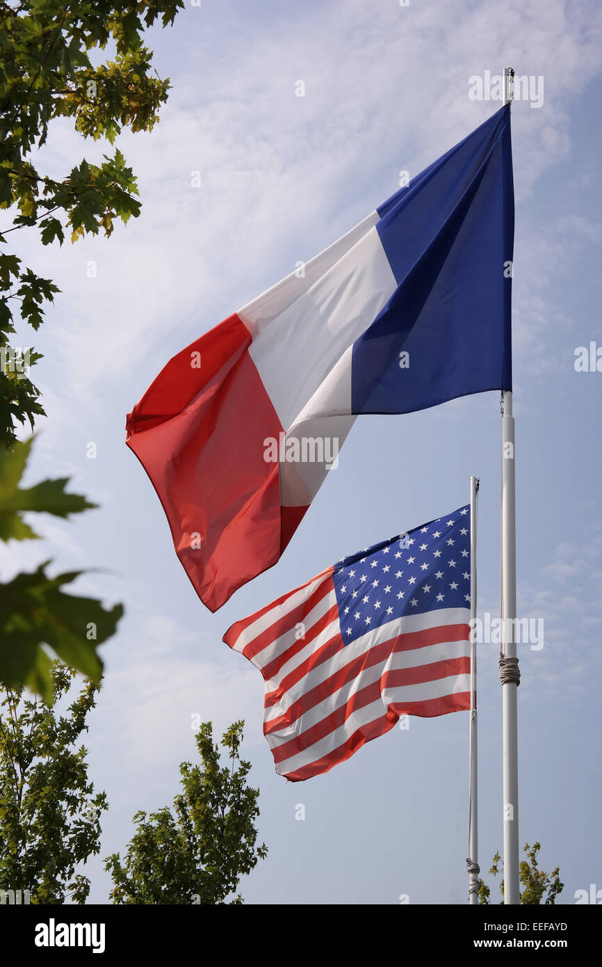 United States of America and France waving flag at an airborne memorial ...