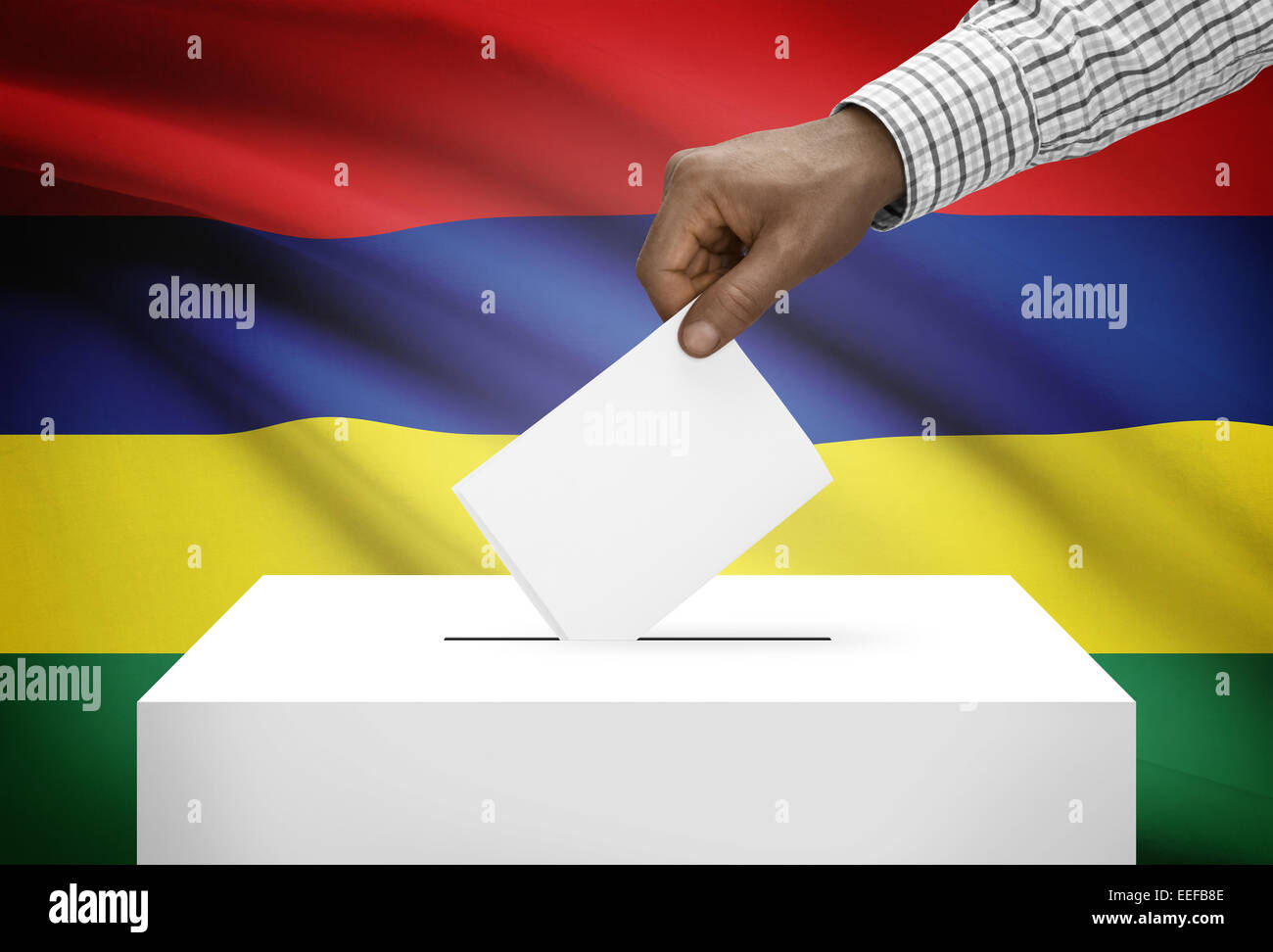 Ballot box with national flag on background - Mauritius Stock Photo - Alamy