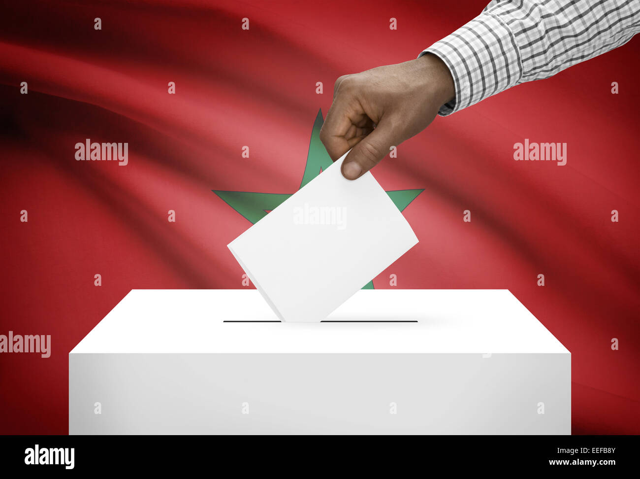 Ballot box with national flag on background - Morocco Stock Photo - Alamy