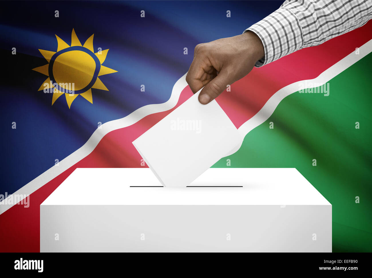 Ballot box with national flag on background - Namibia Stock Photo - Alamy