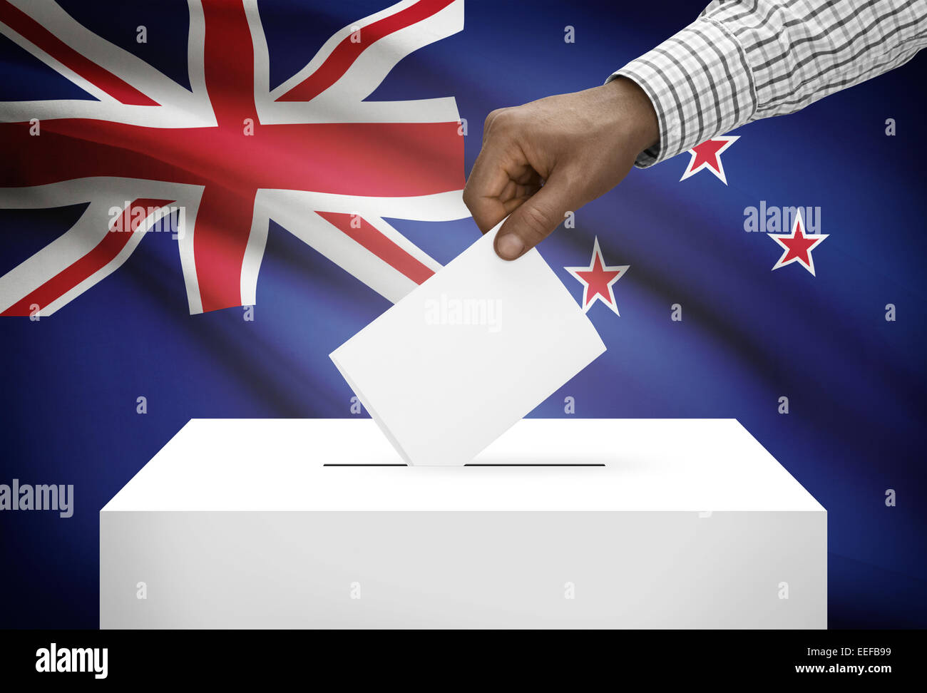 Ballot box with national flag on background - New Zealand Stock Photo ...