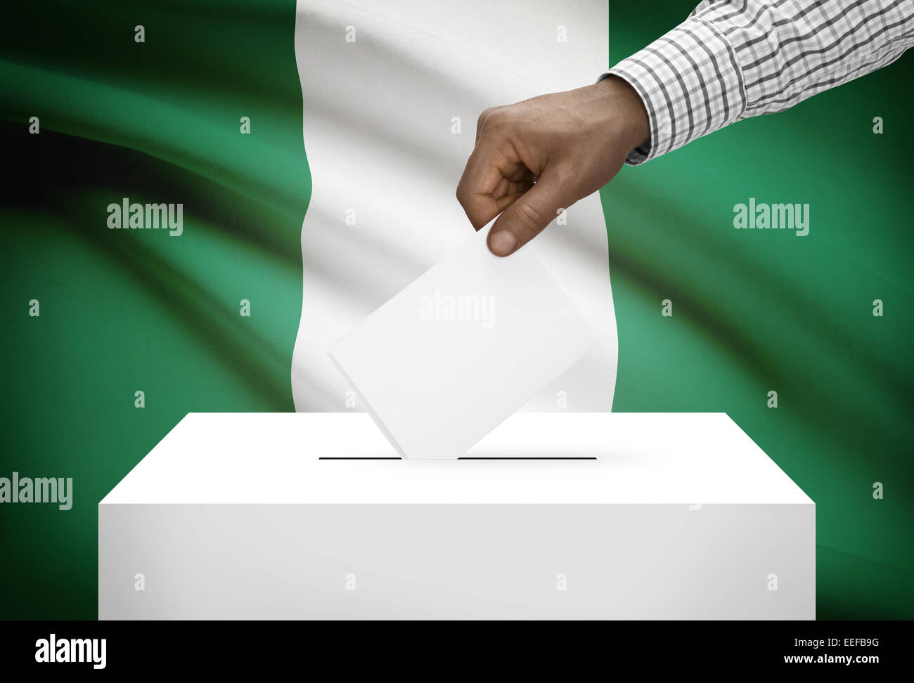 Ballot box with national flag on background - Nigeria Stock Photo - Alamy
