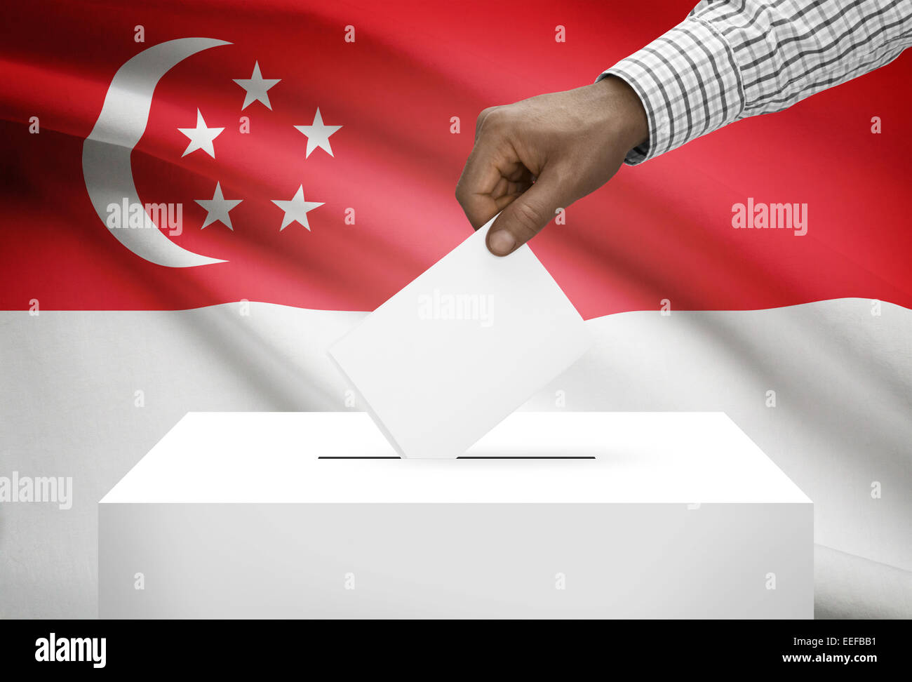 Ballot box with national flag on background - Singapore Stock Photo - Alamy