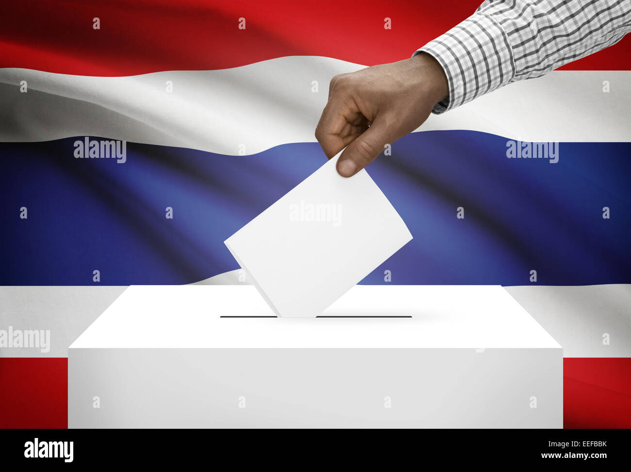 Ballot box with national flag on background - Thailand Stock Photo - Alamy