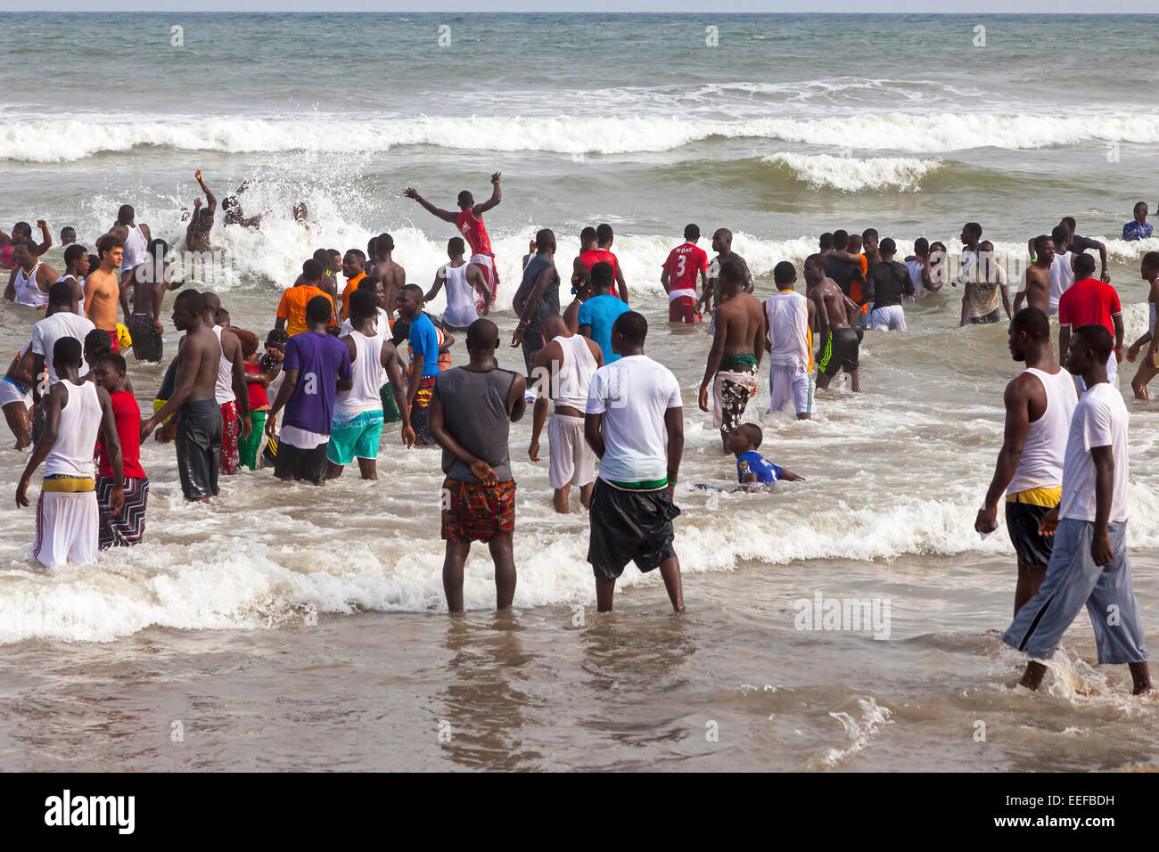 Crowds in the sea at Labadi beach, Accra, Ghana, Africa Stock Photo - Alamy