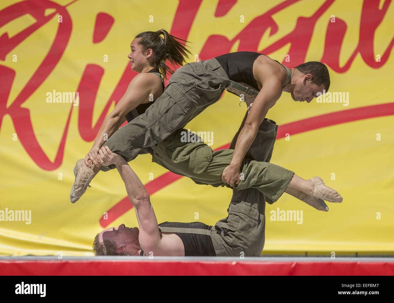 Christchurch, New Zealand. 16th Jan, 2015. Acrobatic troupe Galumpha ...