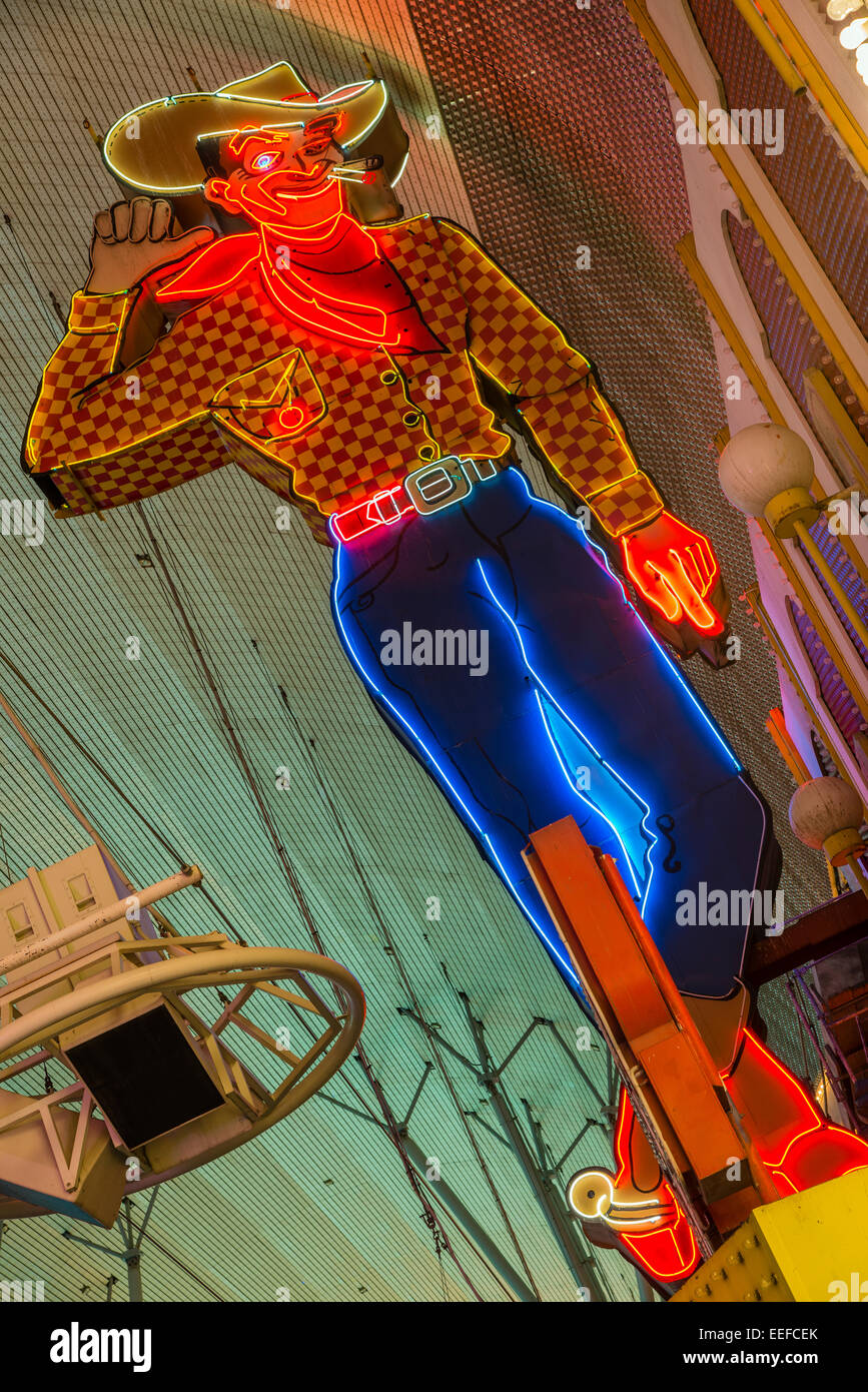 Vic Vegas neon cowboy, Fremont Street Experience pedestrian mall, Las ...
