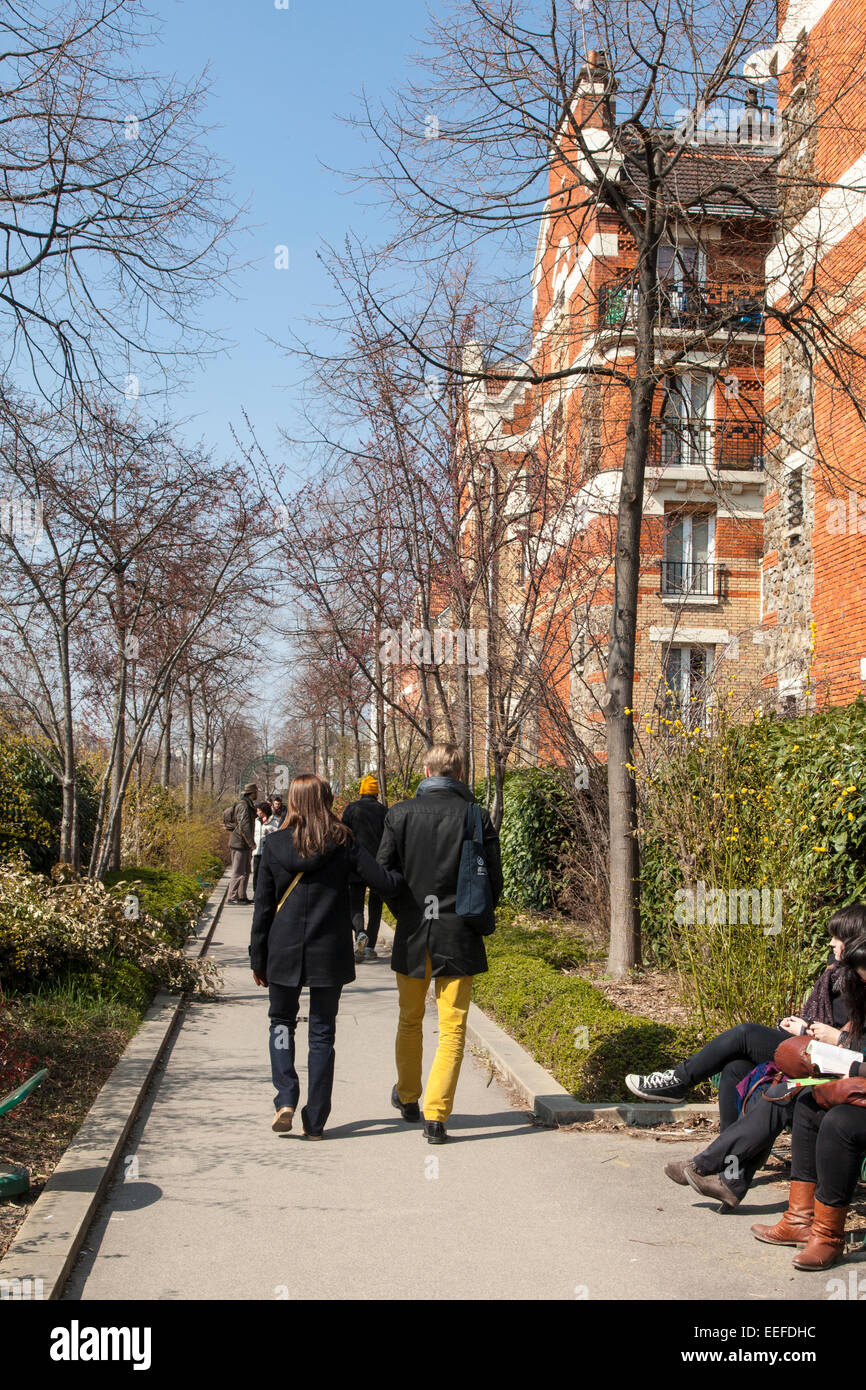 Promenade Plantée over a railway viaduct in Paris, France Stock Photo ...