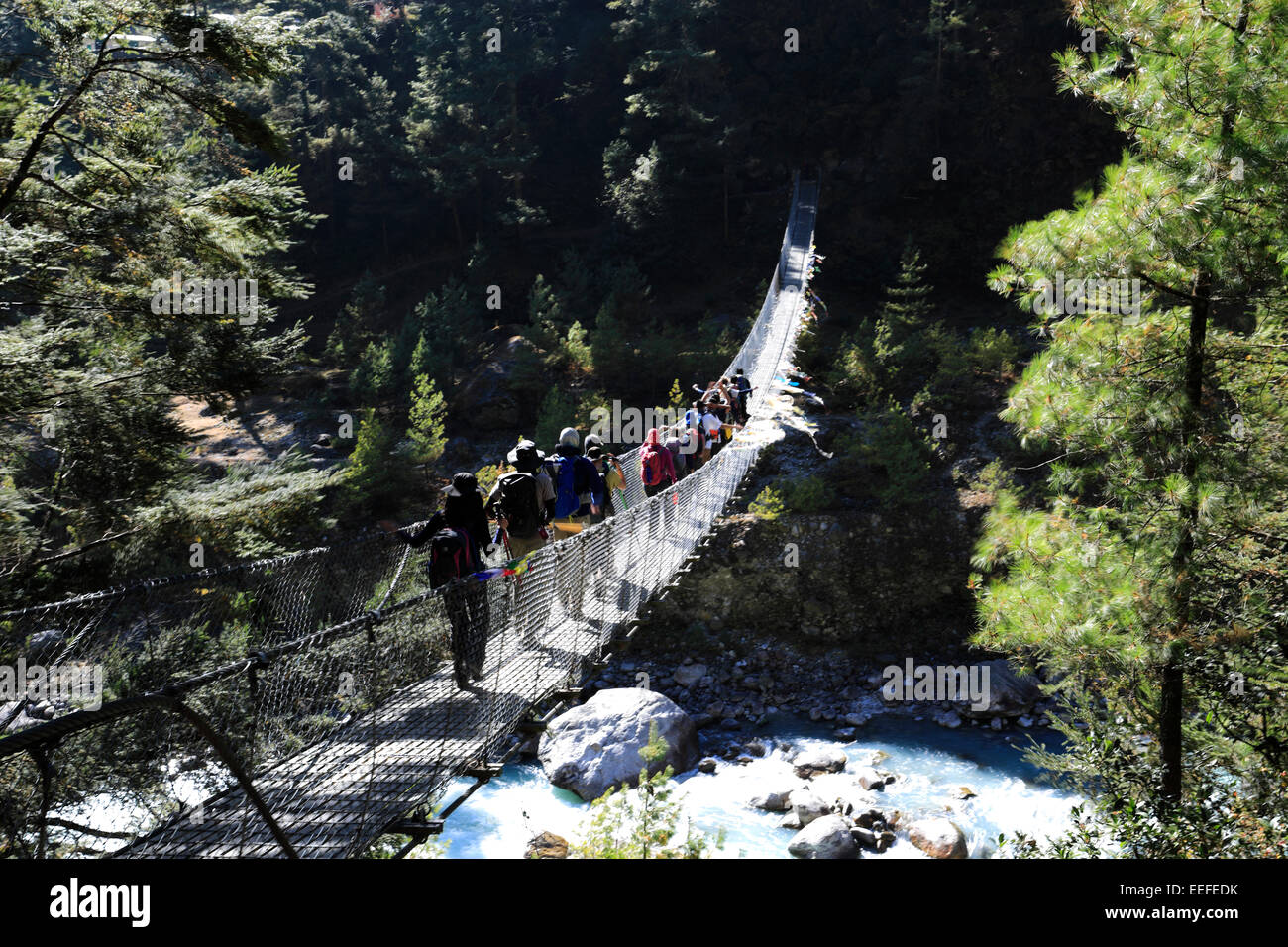 Metal suspension Bridge over the Dudh Koshi river, Jarsale village ...