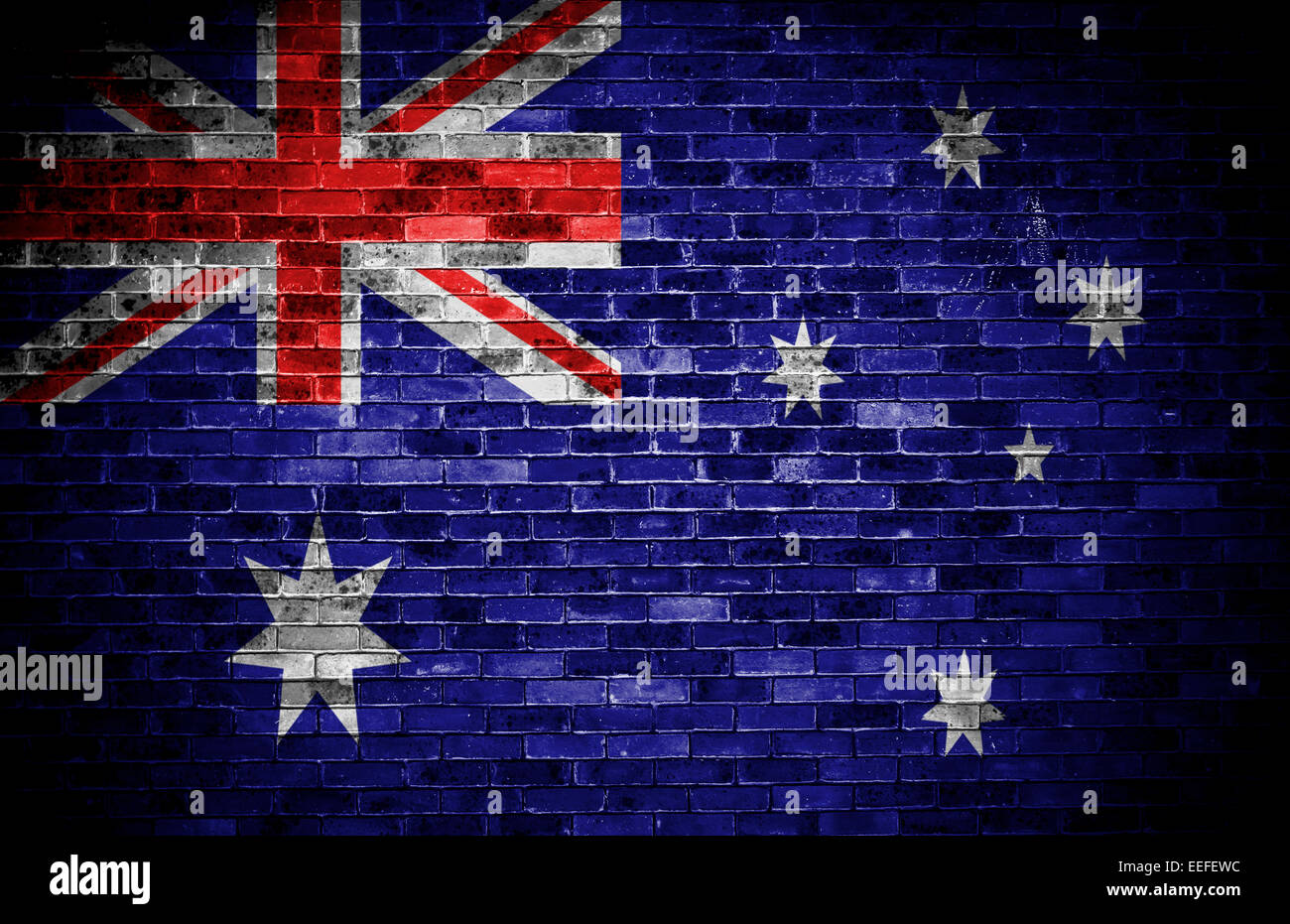 Australian flag lag on a grunge brick background Stock Photo - Alamy