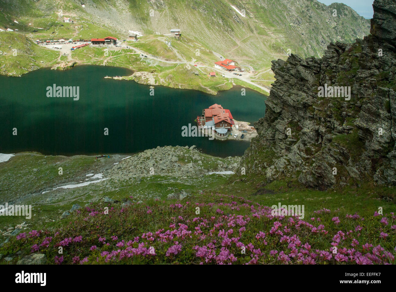 Glacial Balea Lake and Balea Chalet on Transfagarasan, Romania Stock ...