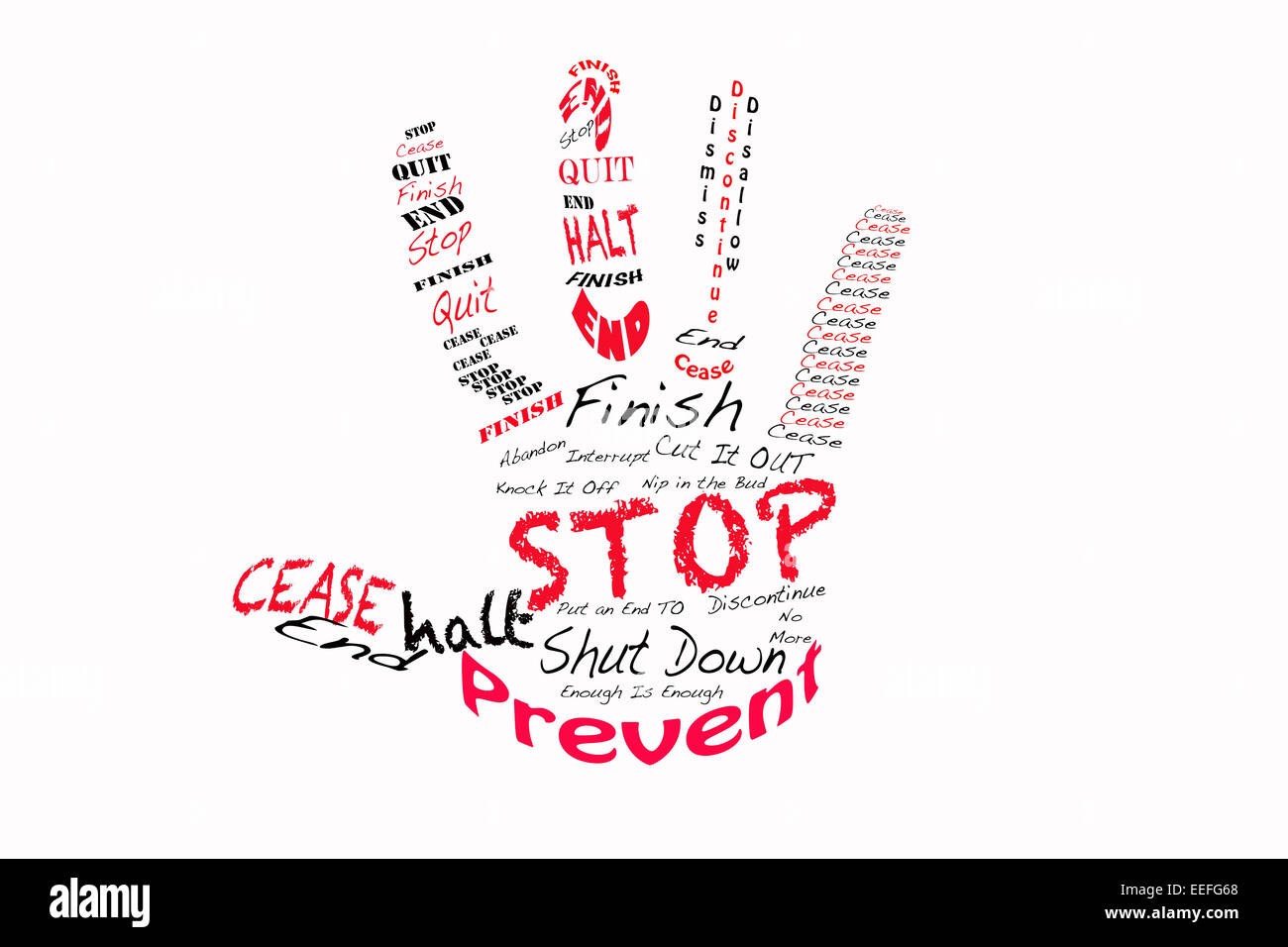 Right Hand with the words for STOP without a border Stock Photo - Alamy