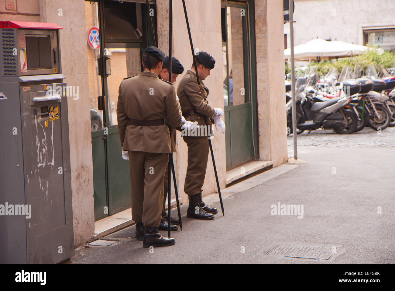 Three soldiers getting ready for Changing of the Guards. Rome Stock ...