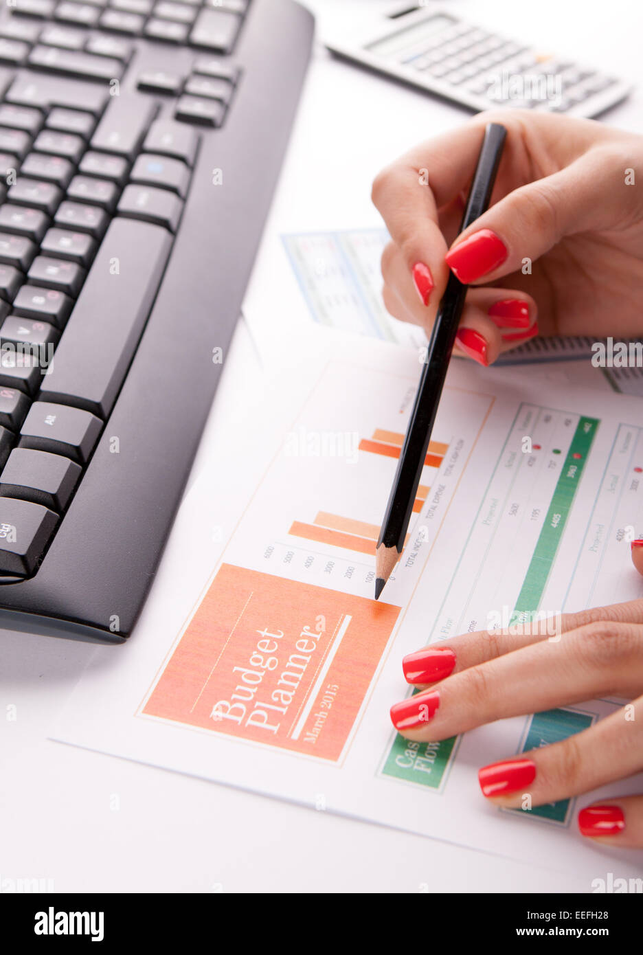 Keyboard on office desk used by a businesswoman Stock Photo - Alamy