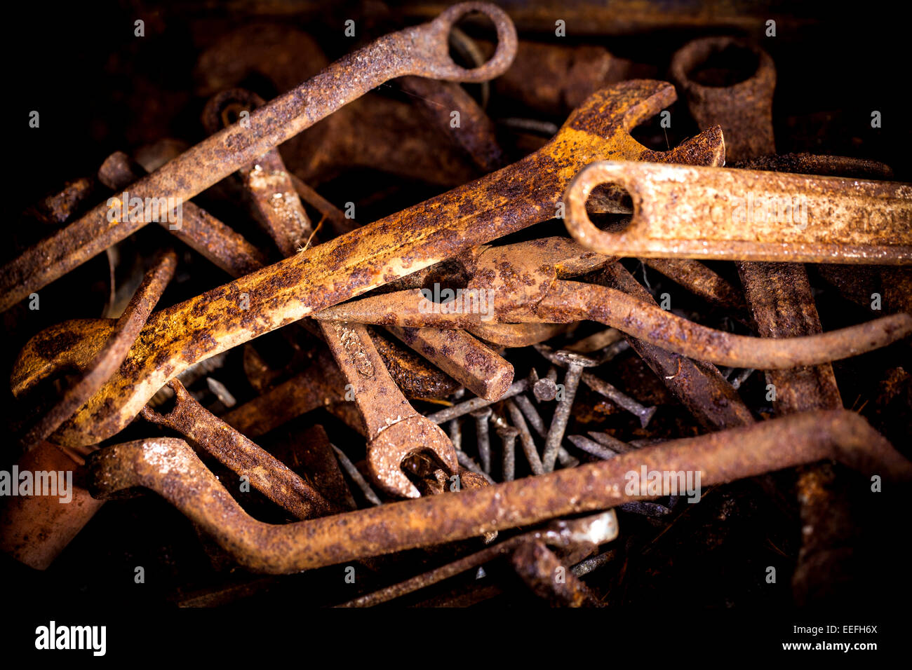 Old rusty tools as a abstract industrial background Stock Photo - Alamy