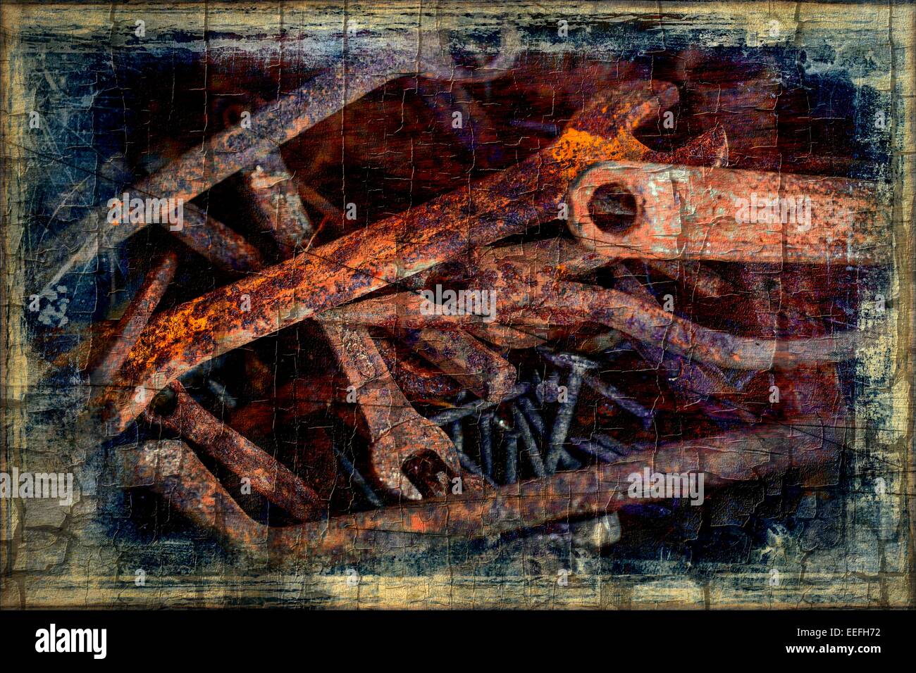 Old rusty tools as a abstract and grunge industrial background Stock ...
