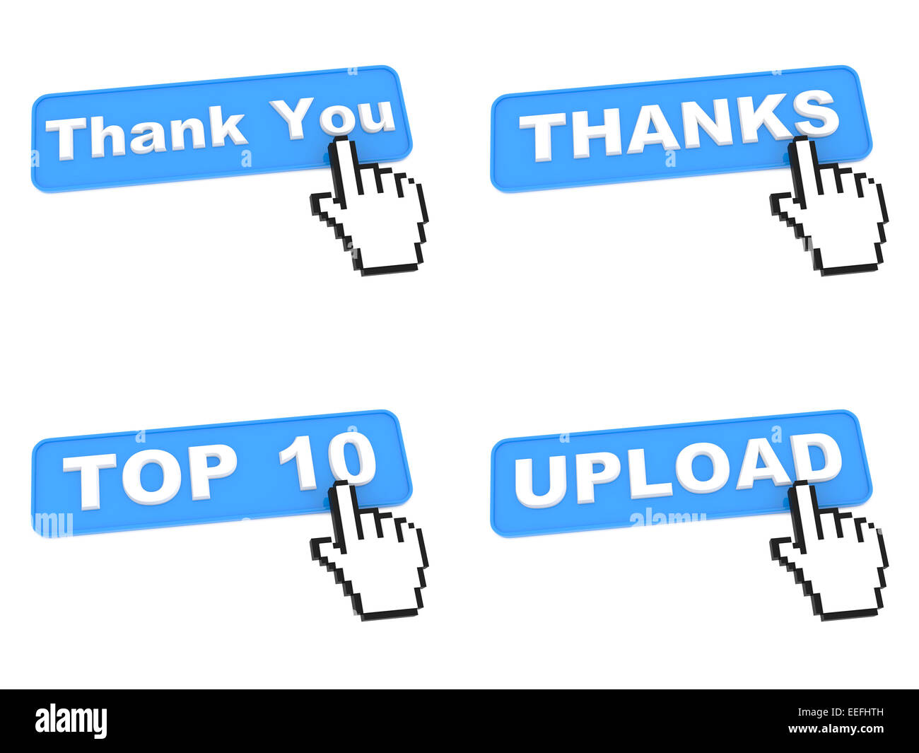 Four Blue Web Buttons with Hand Cursor Stock Photo - Alamy