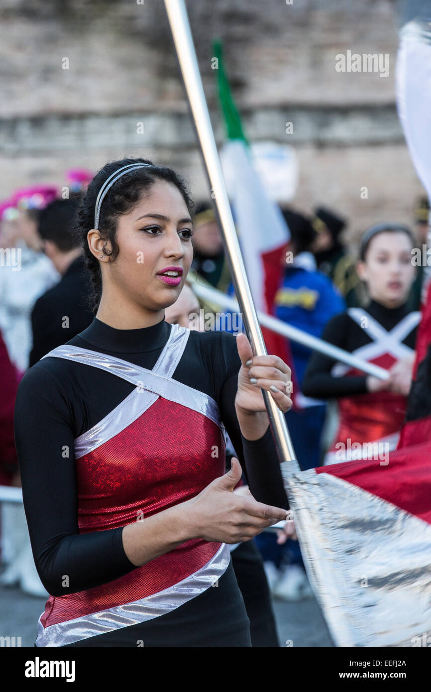 Majorettes and sbandieratori in Piazza del Popolo, Rome, Italy Stock ...