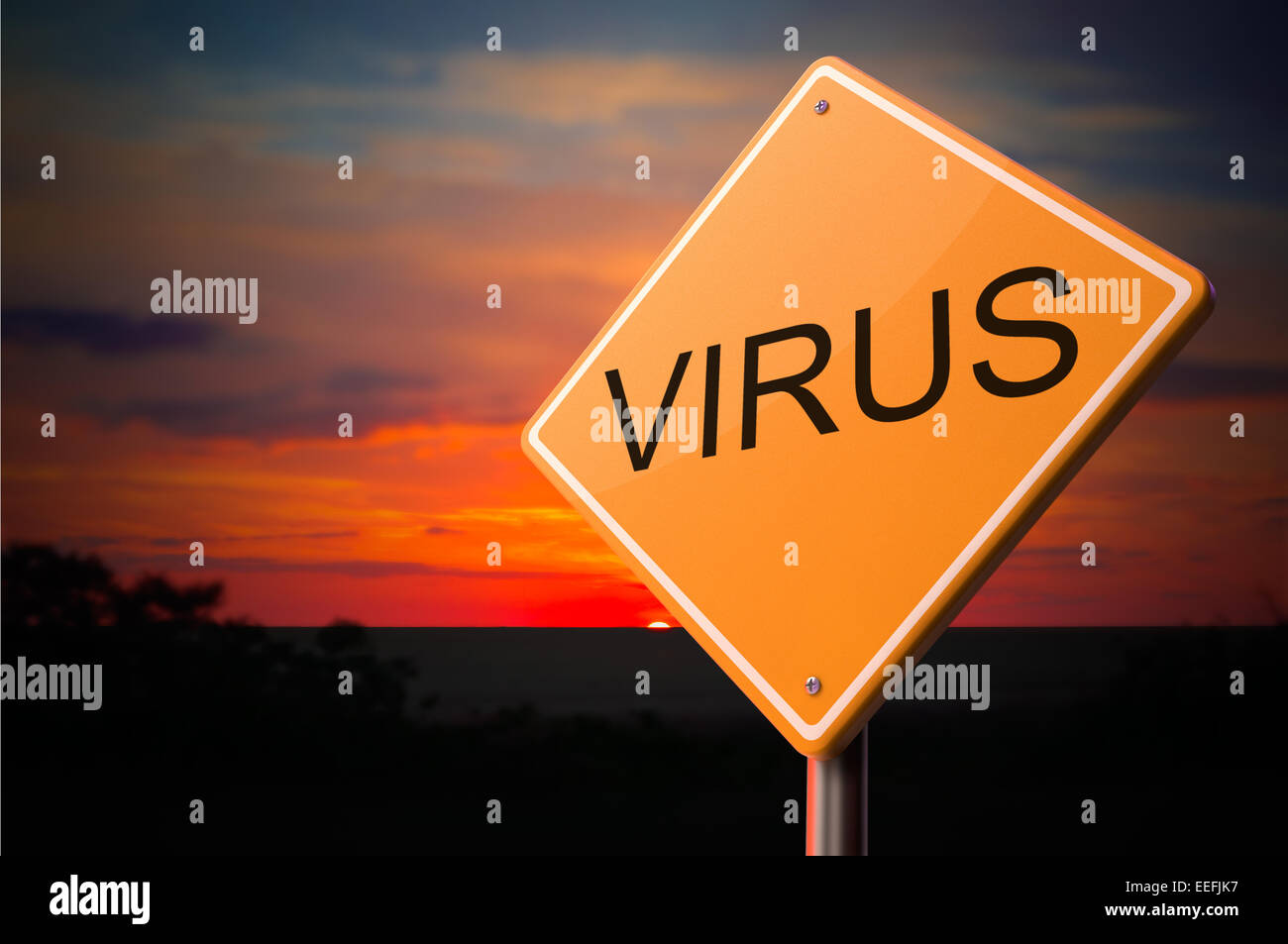 Virus on Warning Road Sign Stock Photo - Alamy