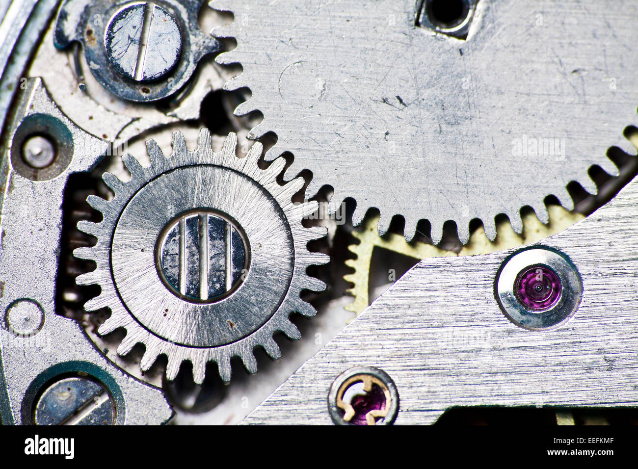 Close-up on stailess steel clock mechanism Stock Photo - Alamy