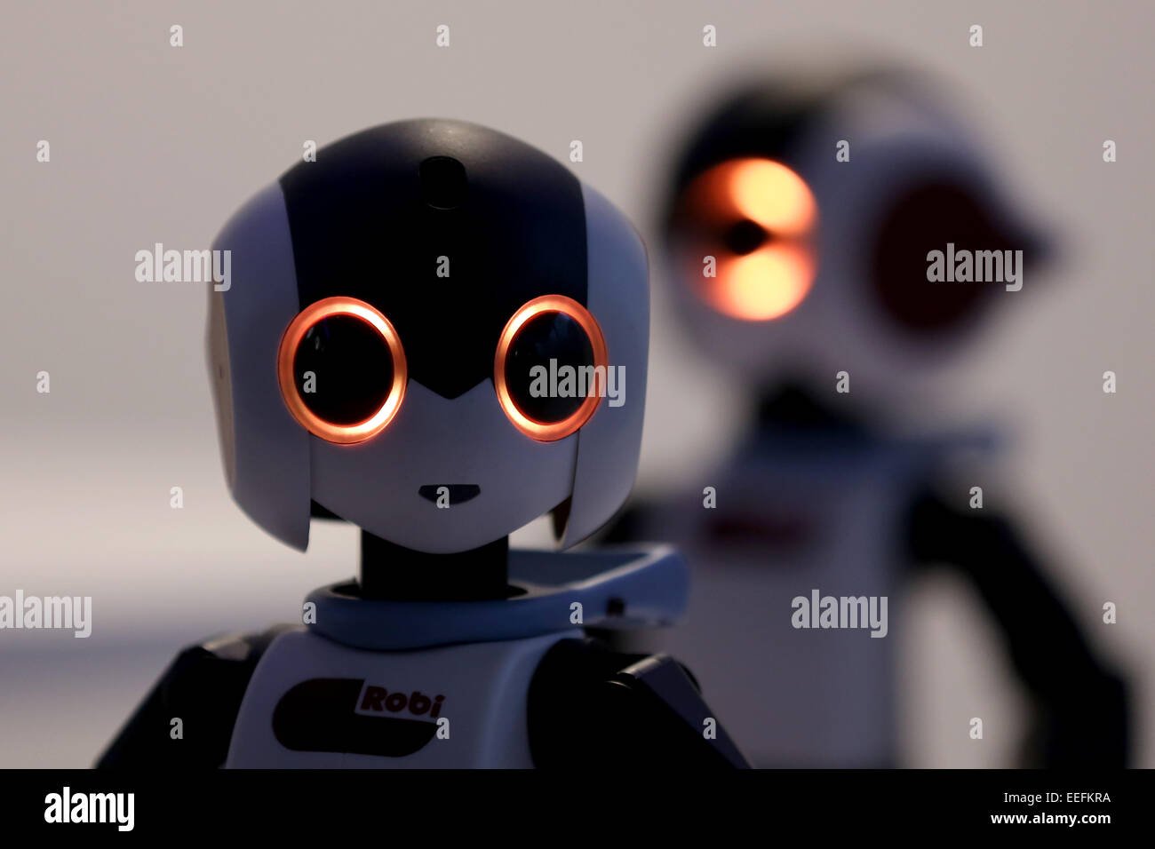 Tokyo, Thursday. 15th Jan, 2015. Communication robots called "Robi ...