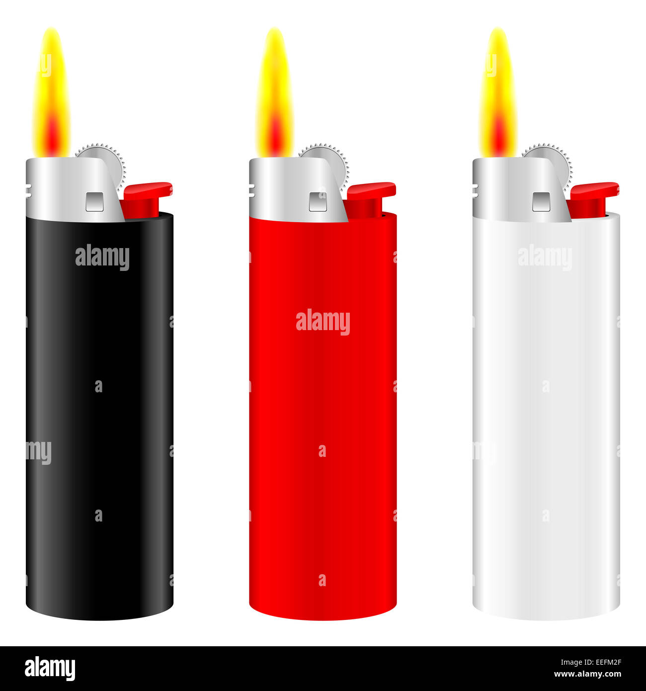 Lighter with fire set on white background Stock Photo - Alamy