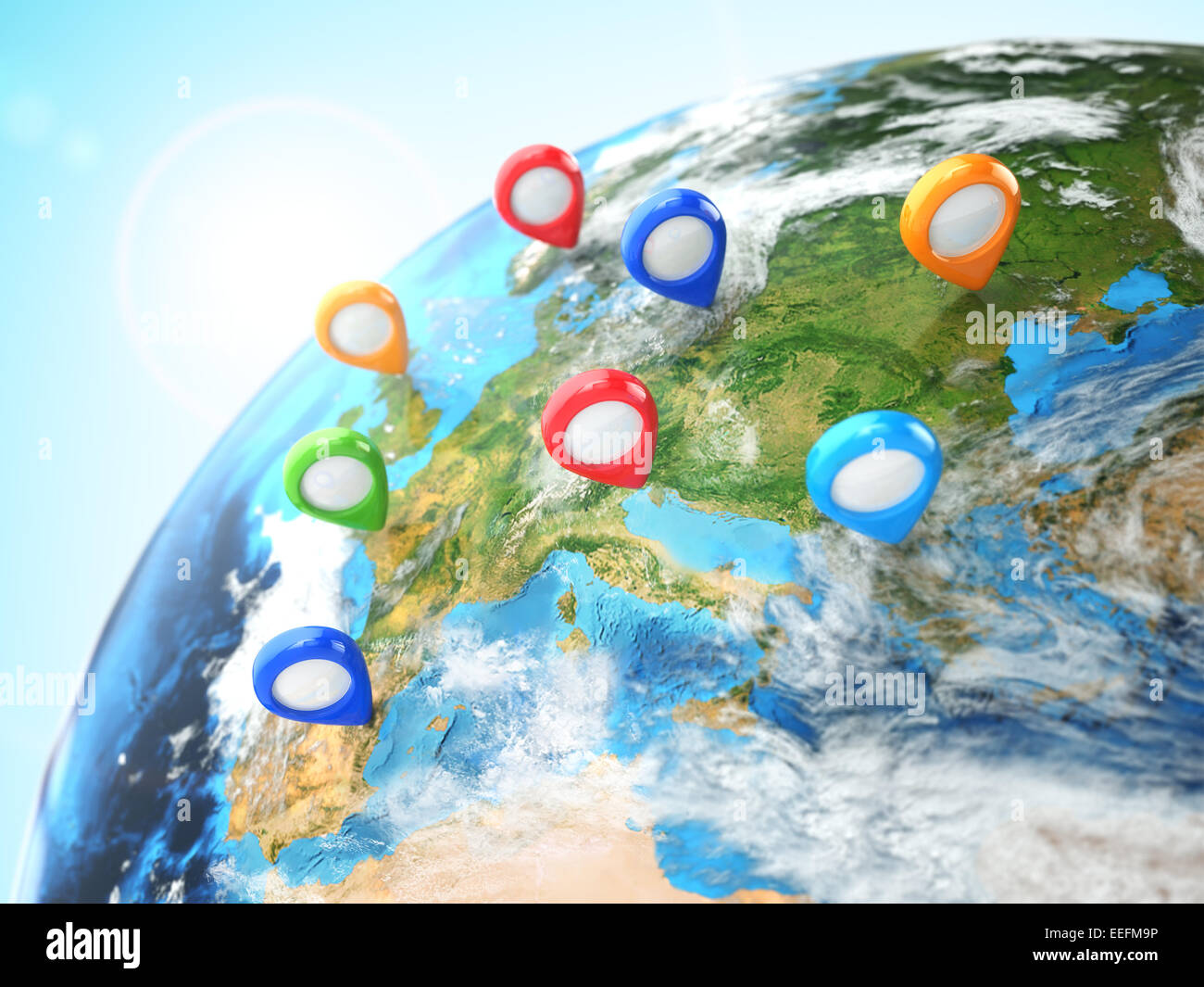 Travel destination concept. Pin on earth. Navigation. 3d Stock Photo ...