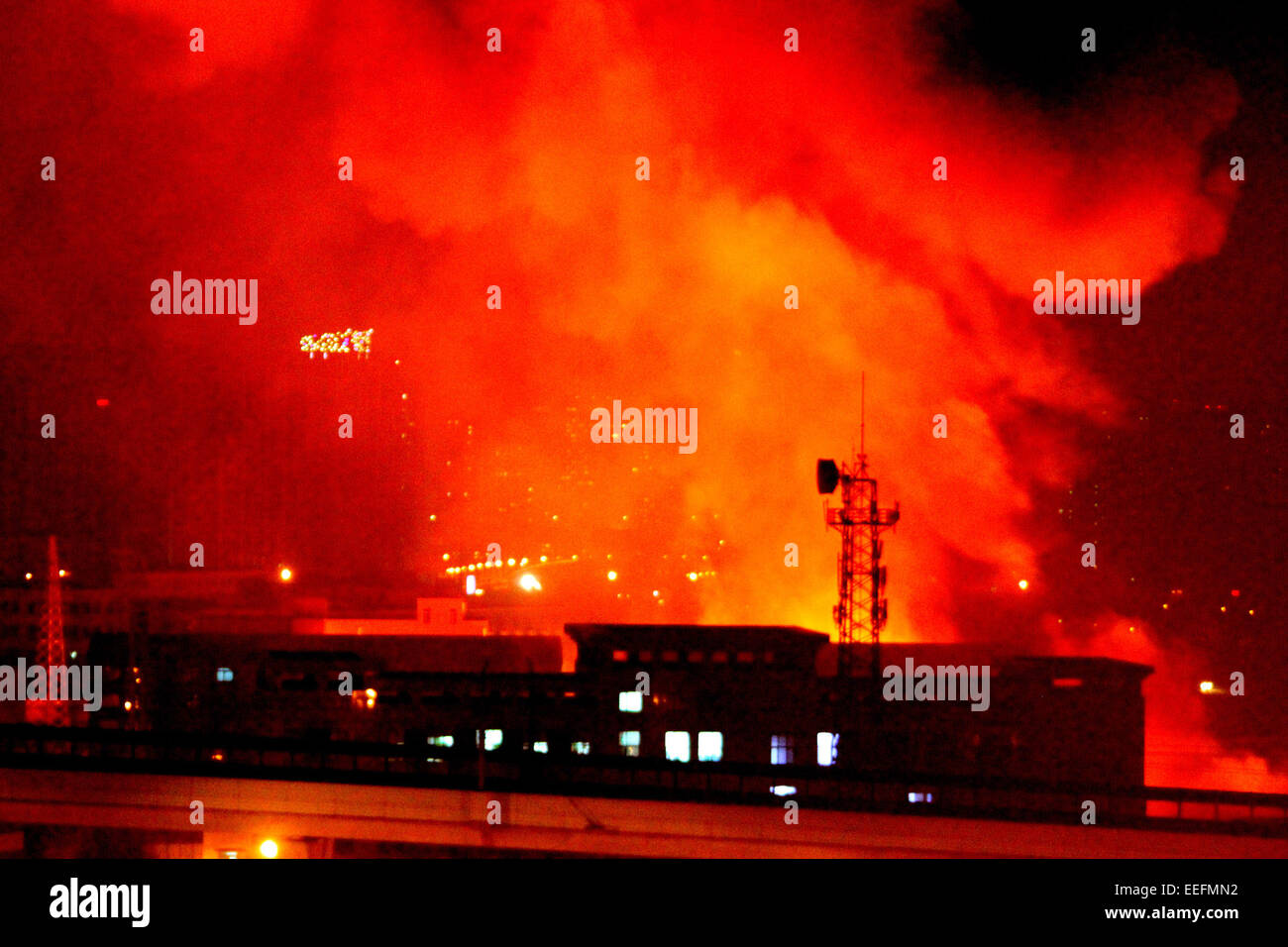 Dalian. 17th Jan, 2015. Photo taken on Jan. 17, 2015 shows a burning ...