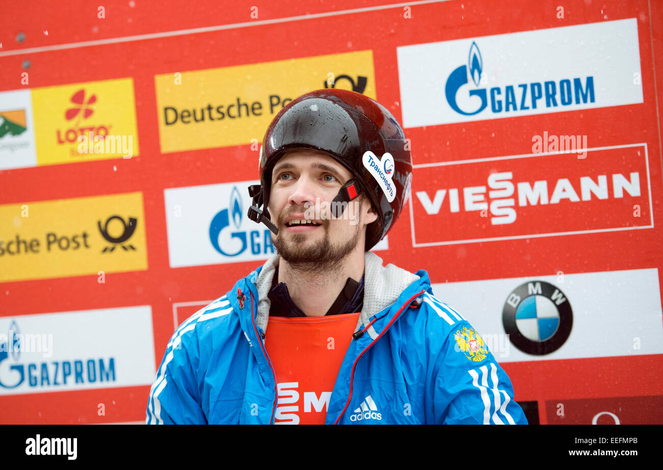 Koenigssee, Germany. 17th Jan, 2015. Alexander Tretiakov cheers after ...