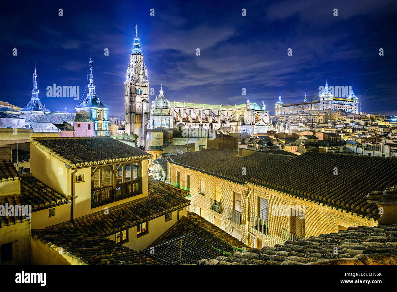 Toledo, Spain town skyline with the Cathedral and Alcazar Stock Photo ...