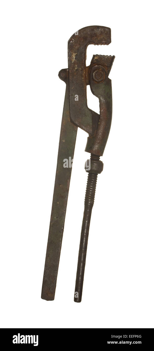 Old rusty pipe wrench isolated on white background Stock Photo - Alamy
