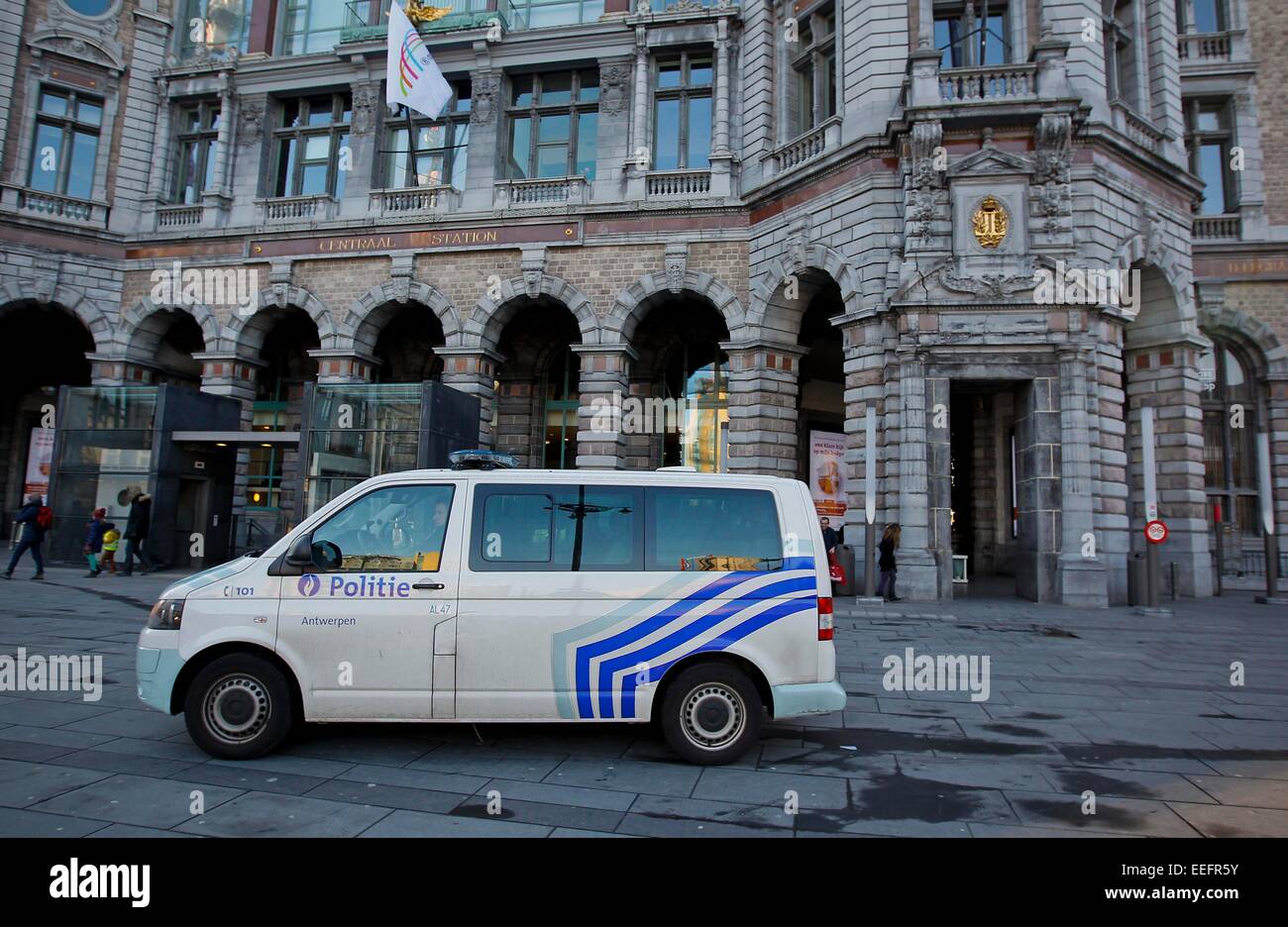 Brussels, Belgium. 17th Jan, 2015. Belgian police patrol outside the ...