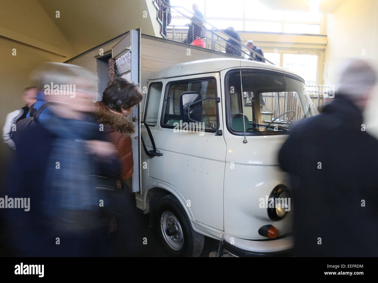 Berlin, Germany. 17th Jan, 2015. Visitors walk around a prisoner van in ...