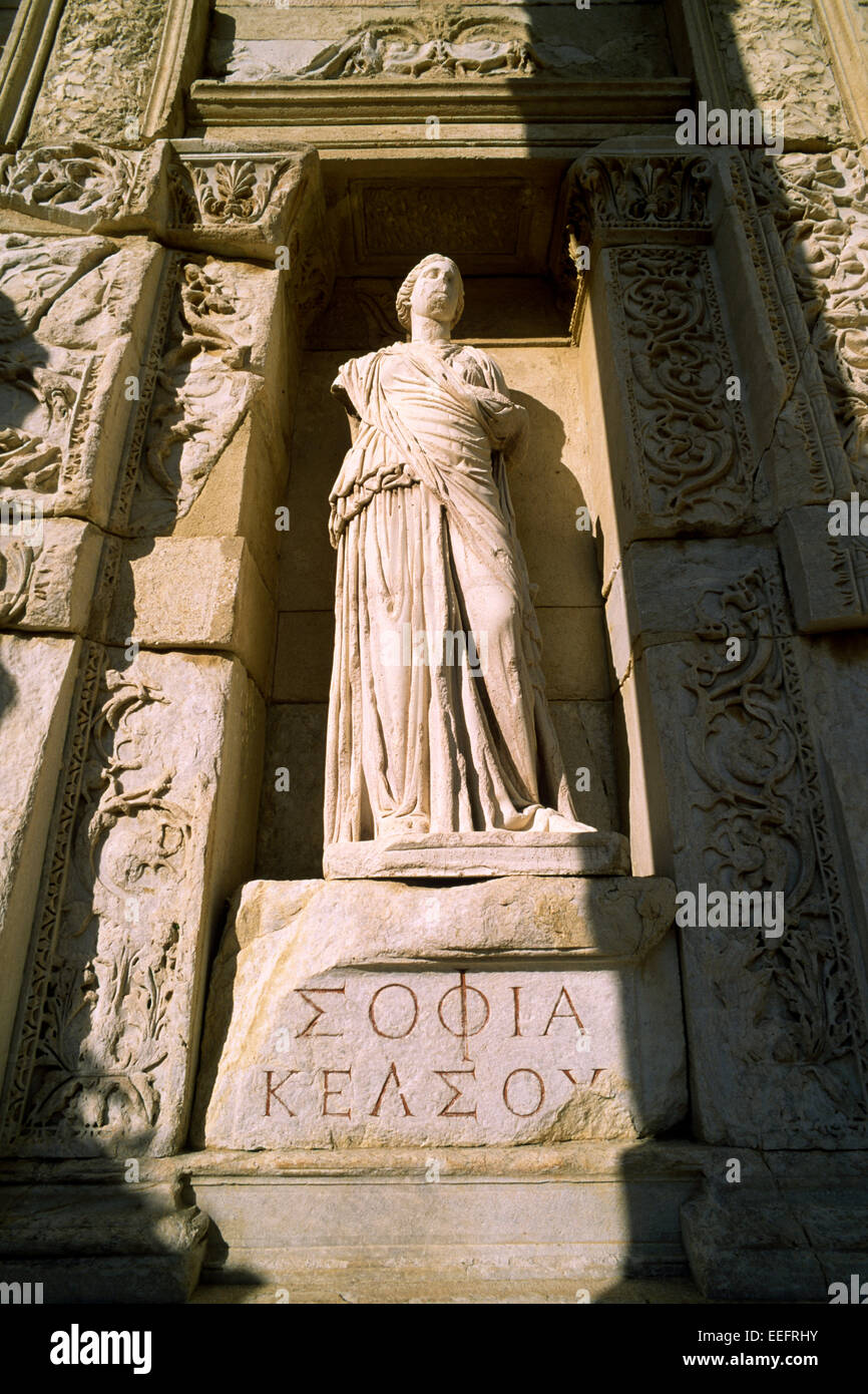 Turkey, Ephesus, Library of Celsus, statue of Wisdom (Sophia Stock ...