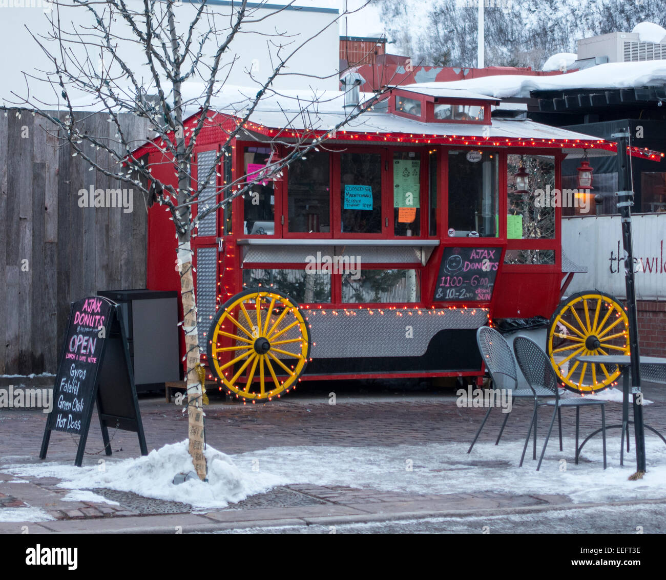 Red food cart in Aspen, Colorado Stock Photo - Alamy