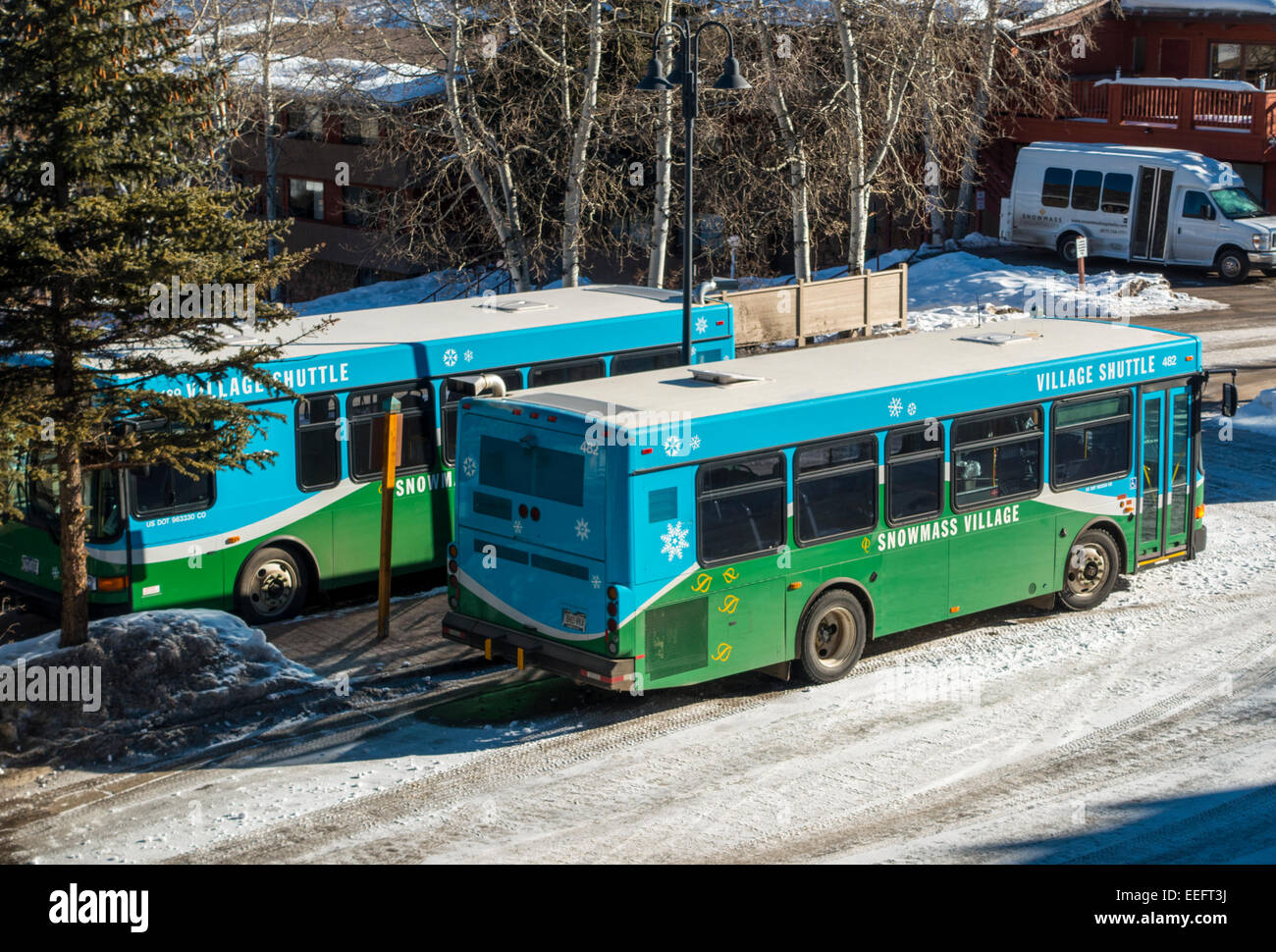 Tour buses at Snowmass, Colorado Stock Photo - Alamy