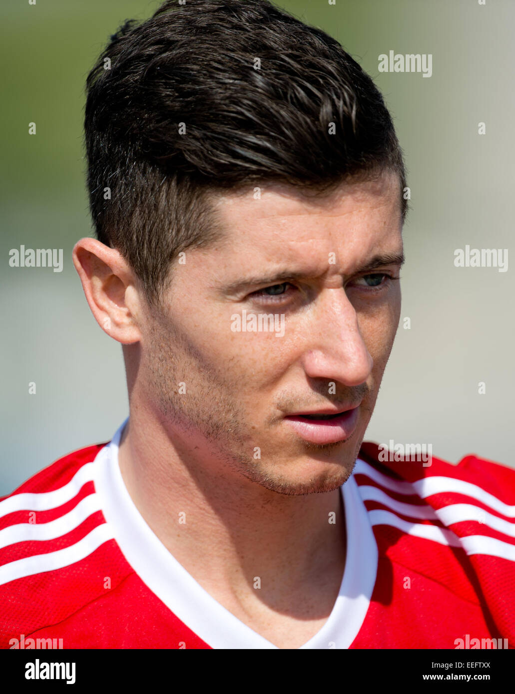 Doha, Qatar. 14th Jan, 2015. Munich's player Robert Lewandowski is seen ...