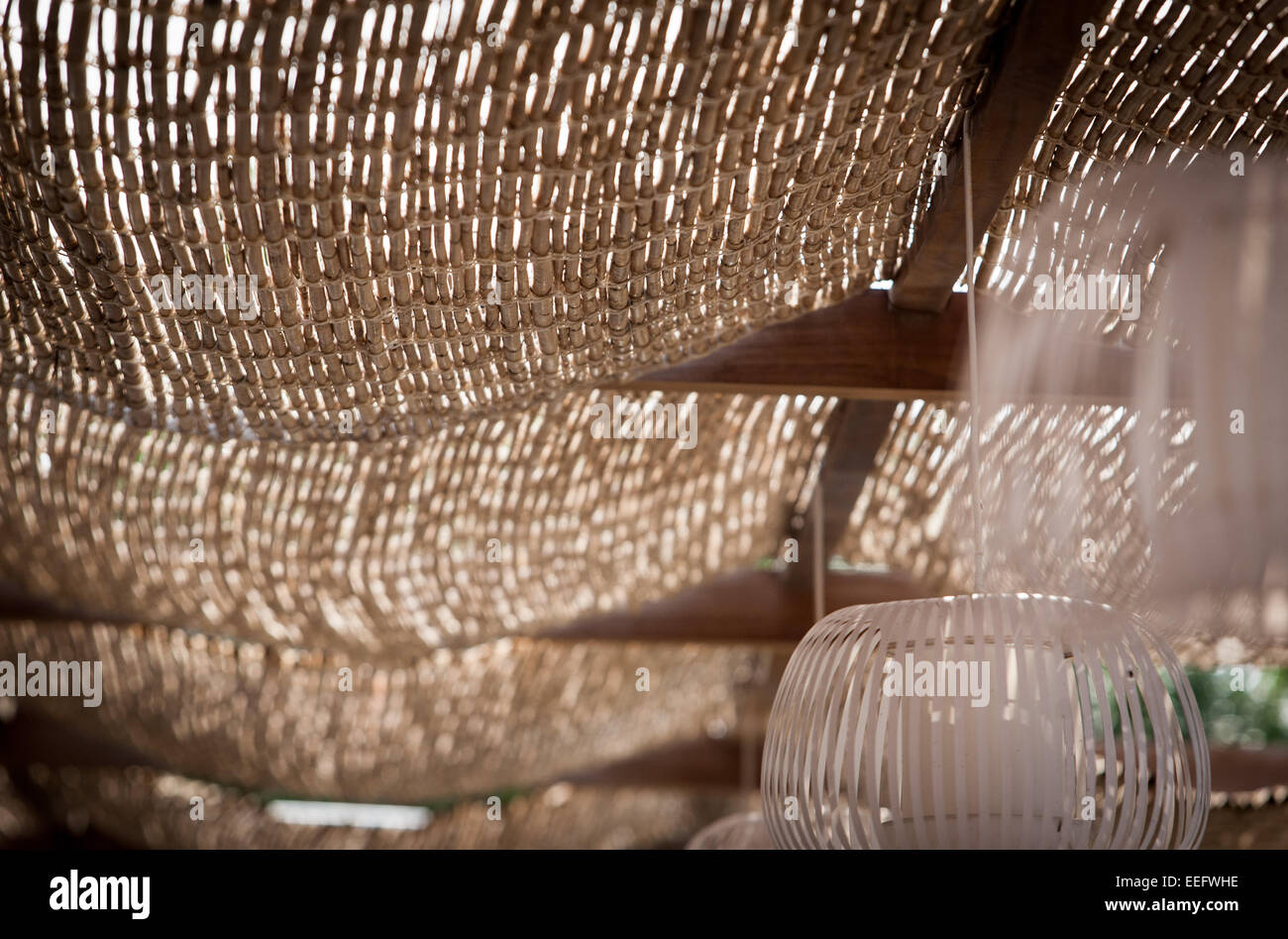 ceiling view in a beach bar and its lights Stock Photo - Alamy